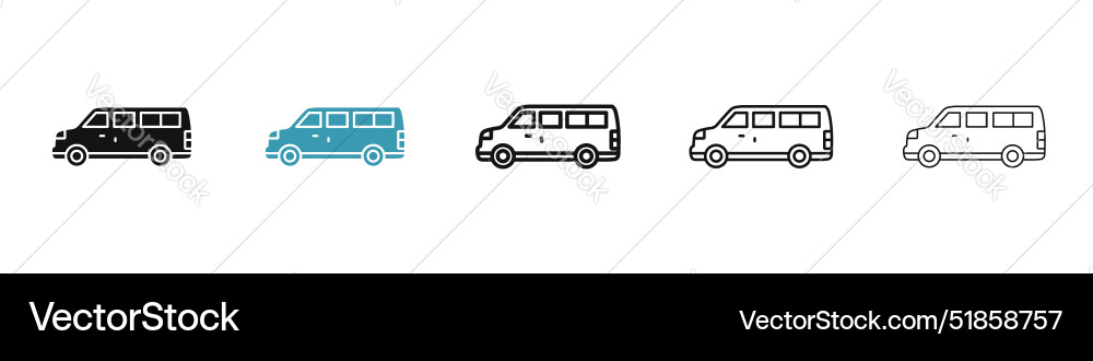 Van icon set in black and blue colors Royalty Free Vector