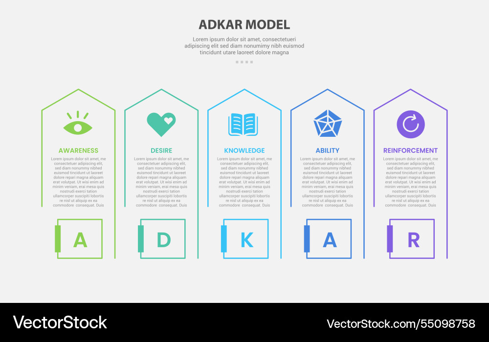 Adkar model infographic outline style with 5 Vector Image