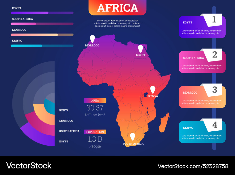 Africa map infographic in gradients Royalty Free Vector