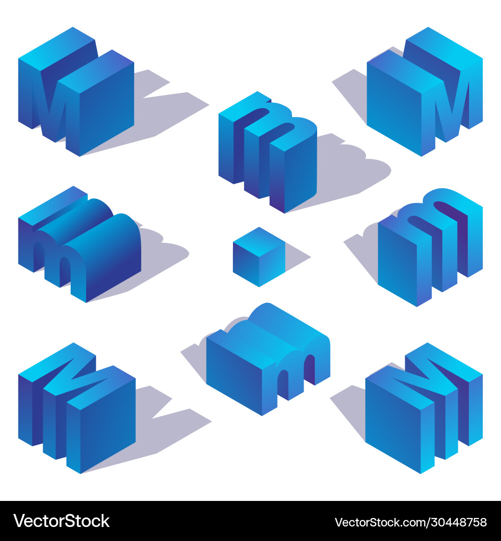Blue gradient english isometric letter m Vector Image