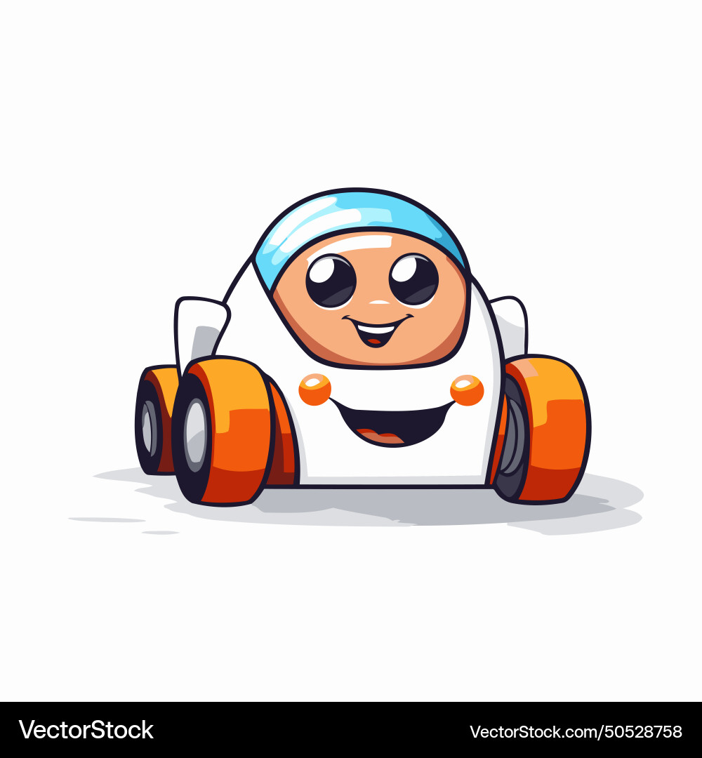 Cute robot driving a car isolated on white Vector Image