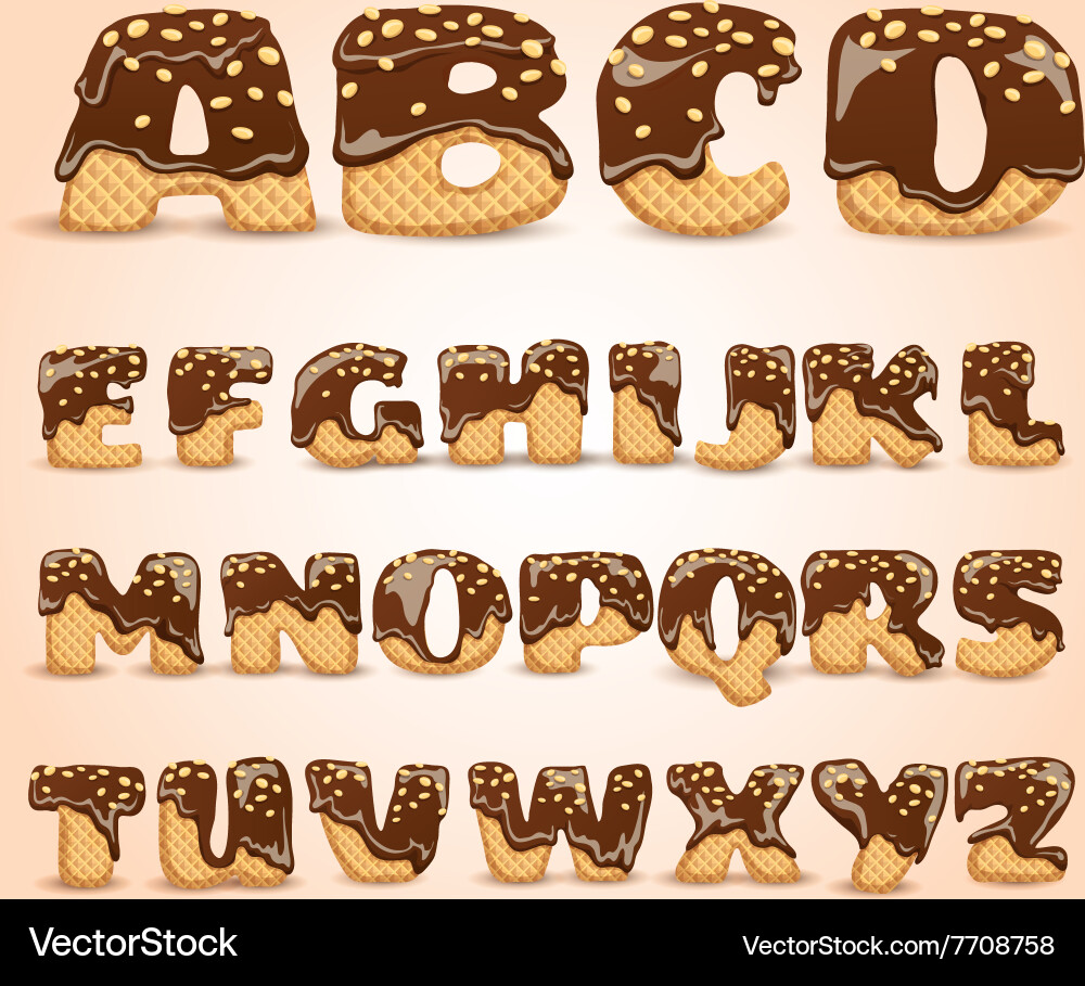 Frosted chocolate wafers alphabet letters set Vector Image