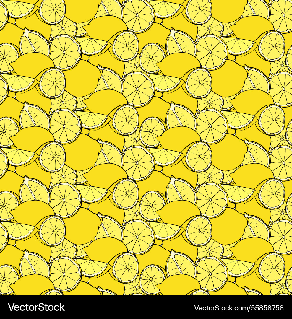 Lemons whole and cut close up seamless pattern Vector Image