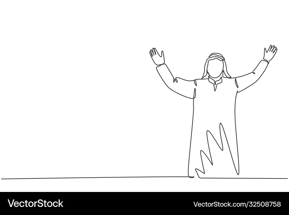 One single line drawing young happy muslim Vector Image