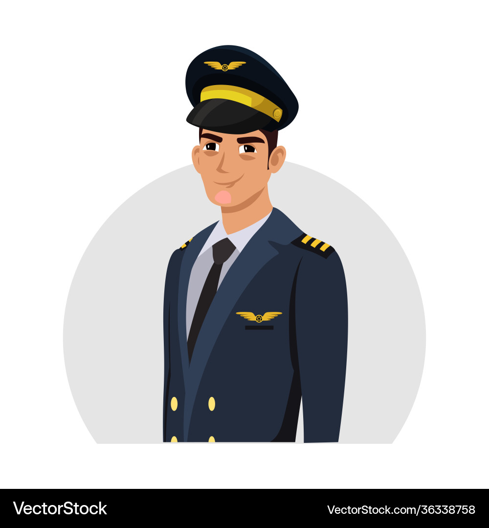 Smiling man airline pilot in hat uniform avatar Vector Image