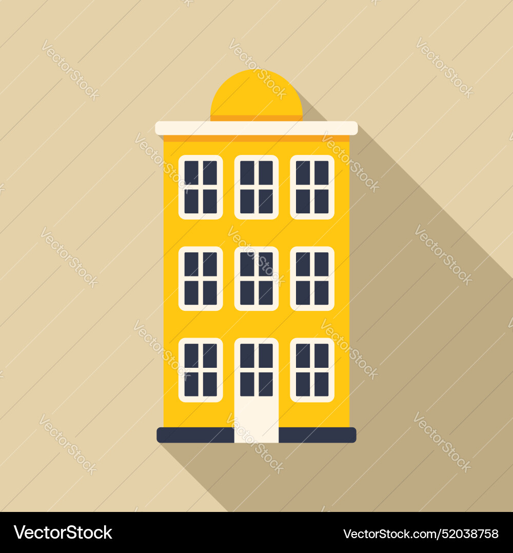 Yellow three story apartment building with long Vector Image