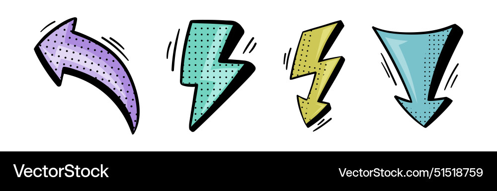 Arrow and lightning flash with pointed end doodle Vector Image