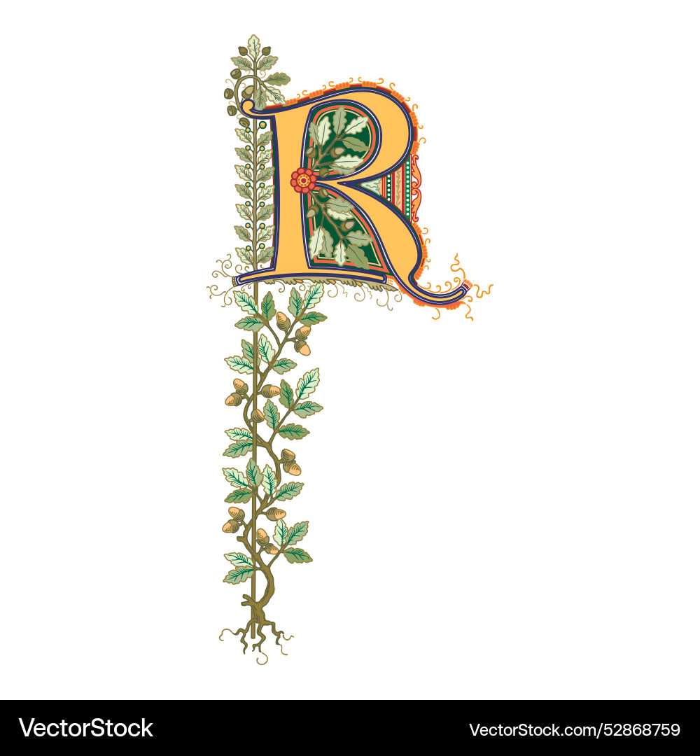 Art cinderella initial caps font capital letter r Vector Image