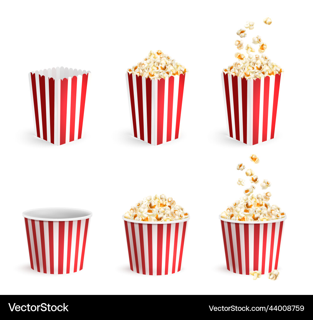 Realistic popcorn set Royalty Free Vector Image