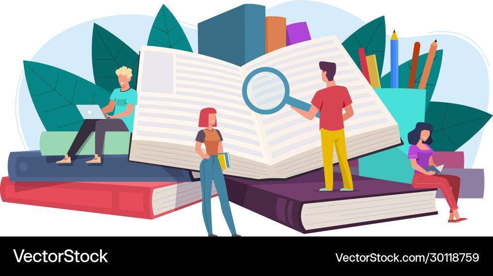 Students Reading on Giant Books Royalty Free Vector Image