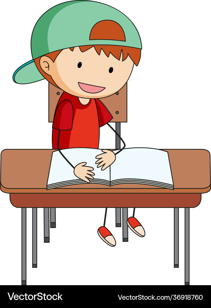 A boy doing homework doodle cartoon character Vector Image