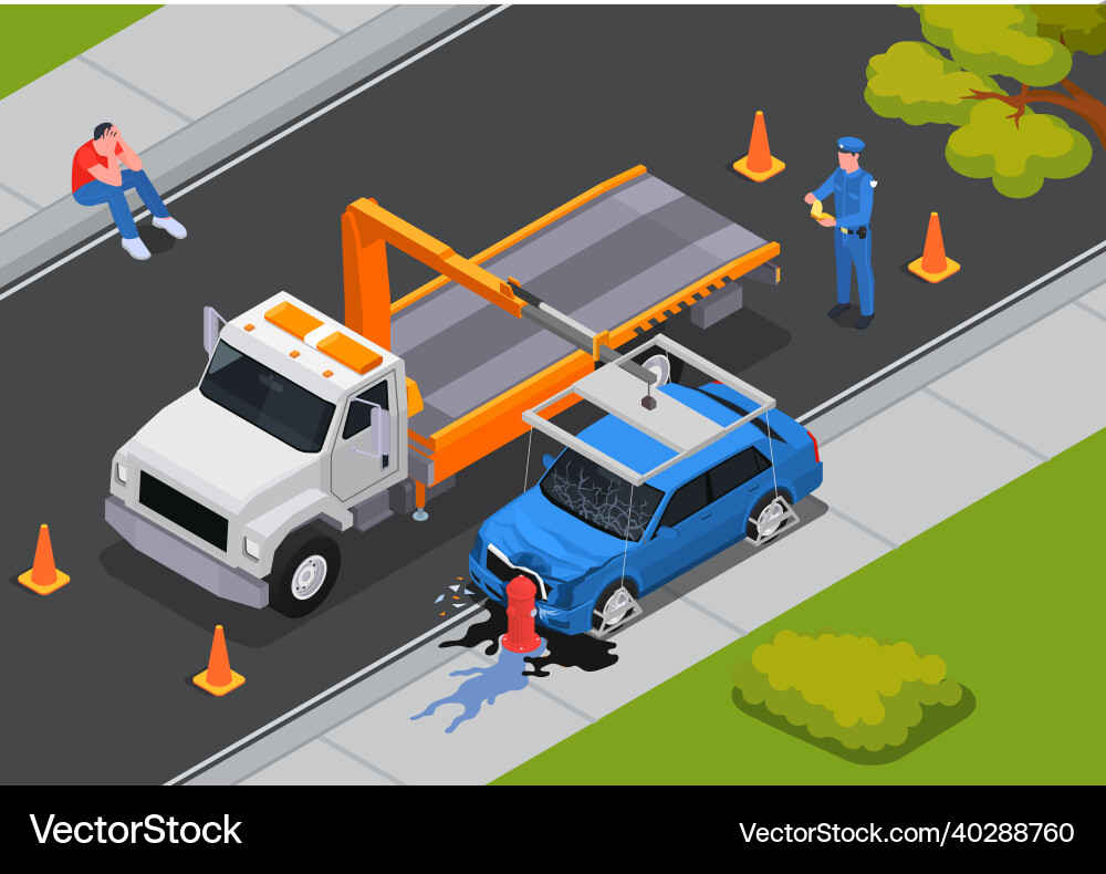 Car accident isometric composition Royalty Free Vector Image