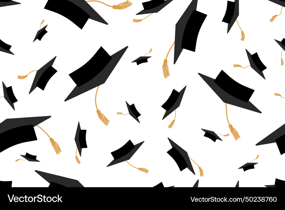 Flying graduation caps seamless pattern Royalty Free Vector