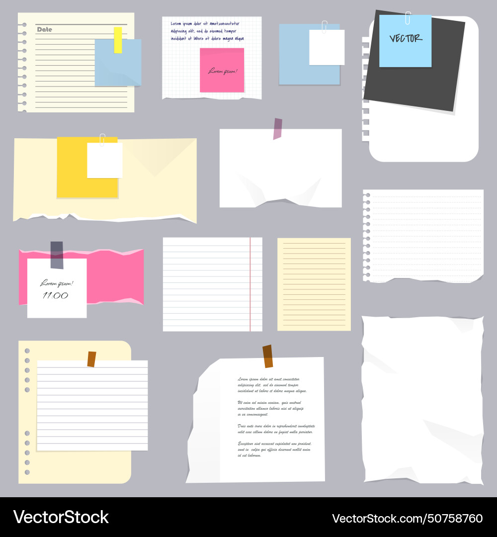 Paper notes sticky sheets and tape Royalty Free Vector Image