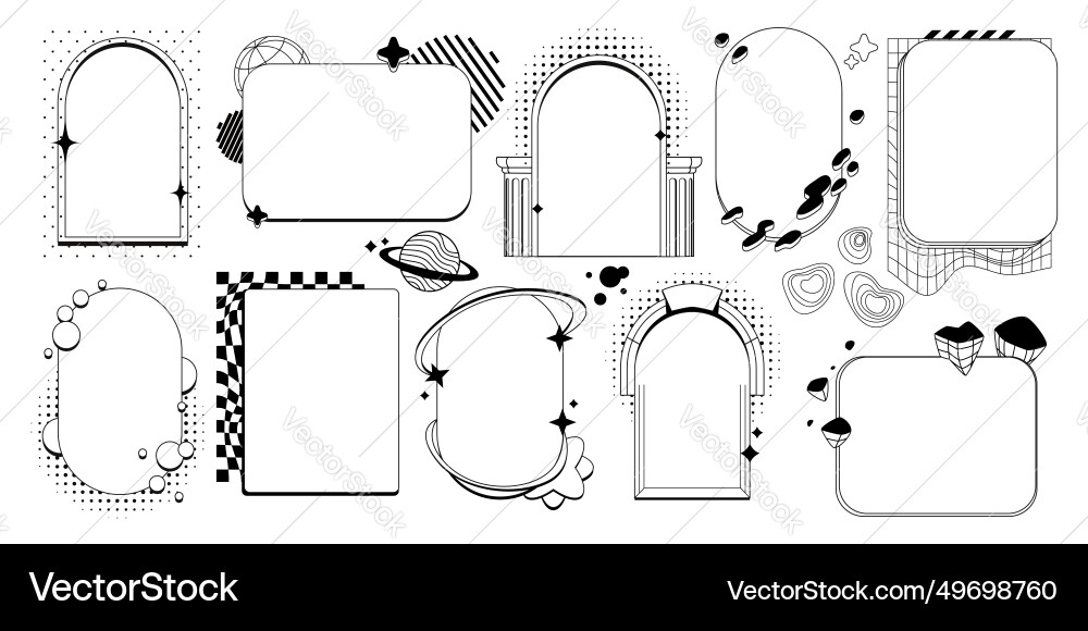 Retrowave black arch frames set Royalty Free Vector Image