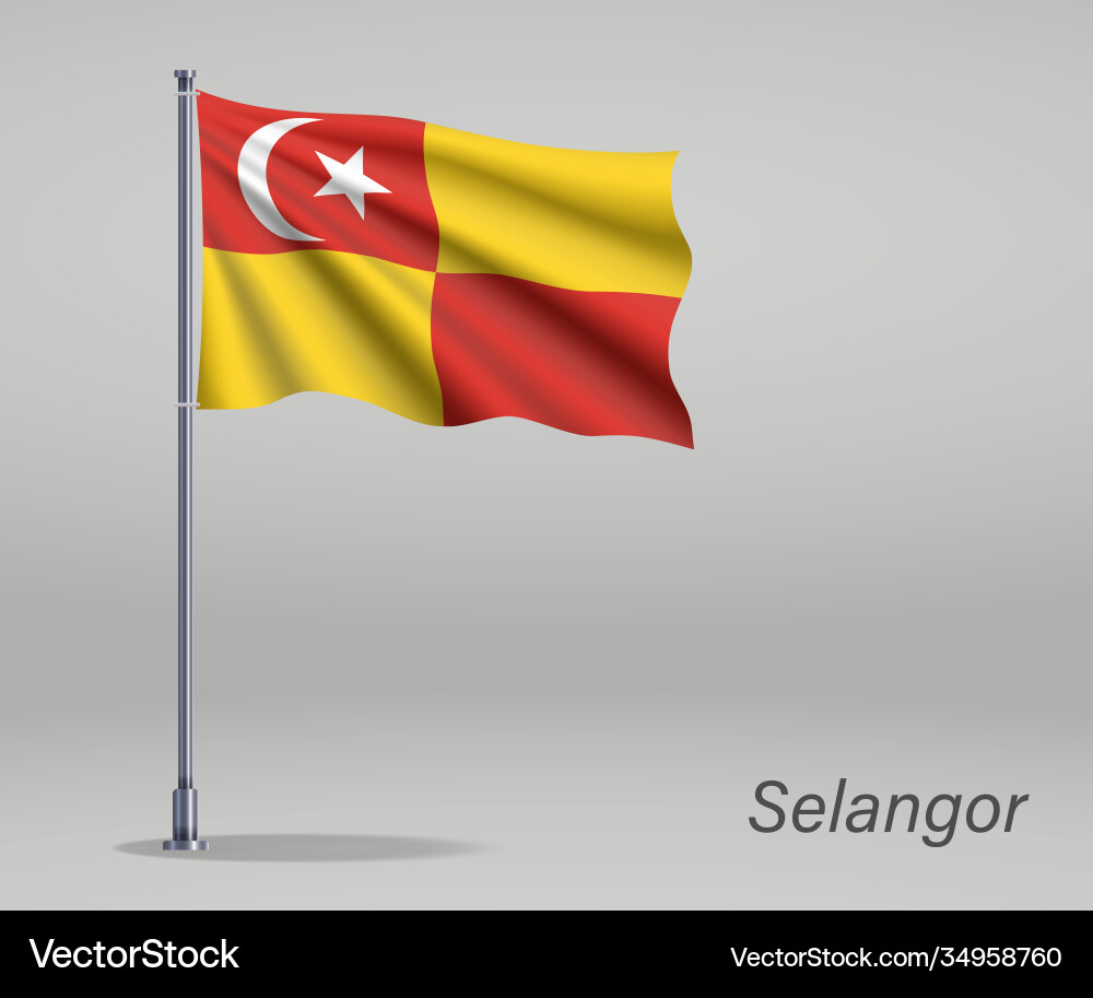 Selangor State Flag on Pole Royalty Free Vector Image