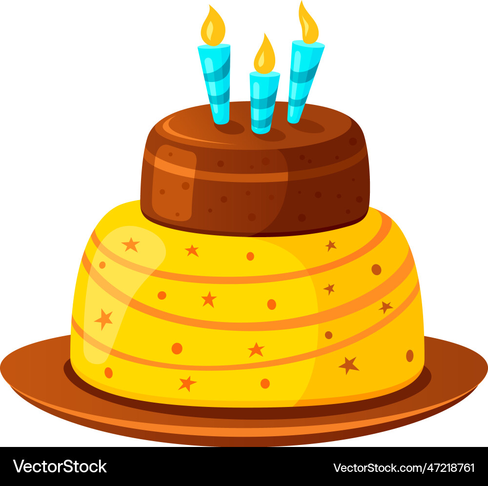 Festive glazed chocolate cake with yellow icing Vector Image