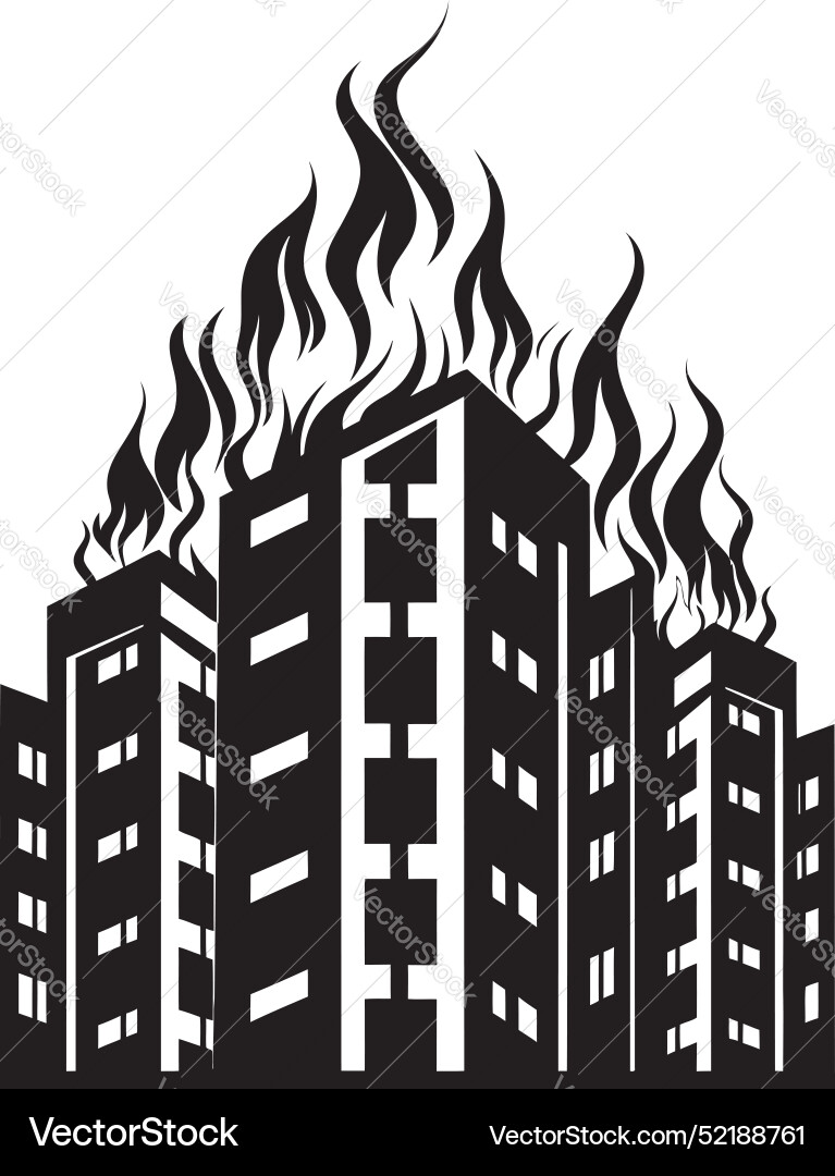 Fire disaster blaze in building black logo design Vector Image