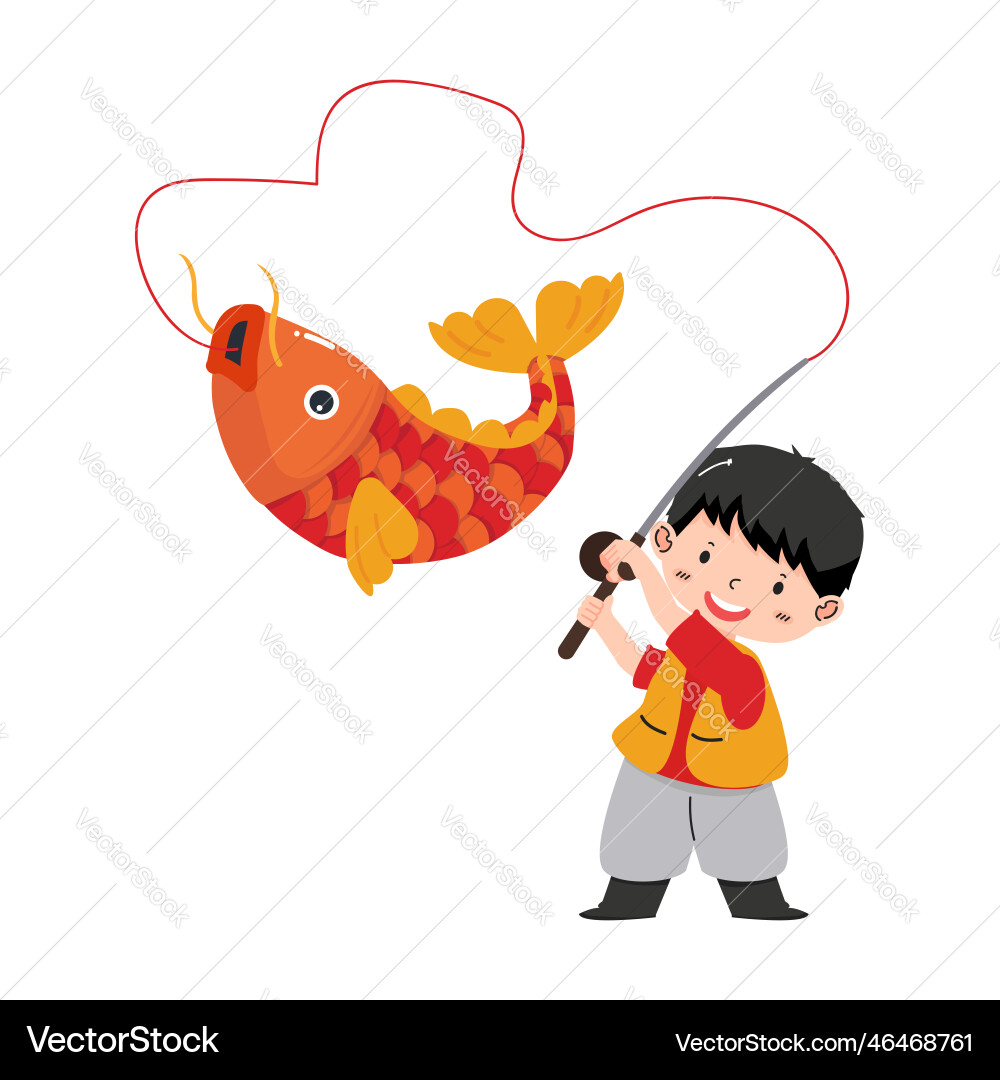 Fisherman with fish catch cartoon Royalty Free Vector Image
