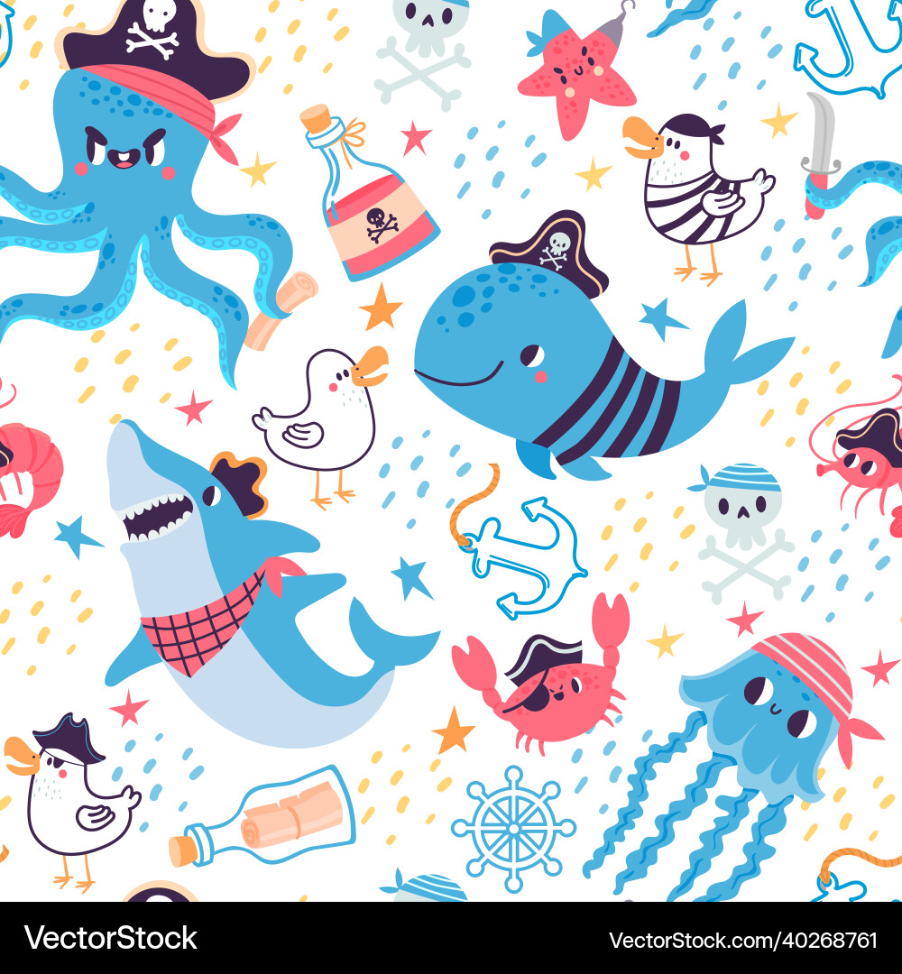 Funny cartoon seamless pattern for kids Royalty Free Vector