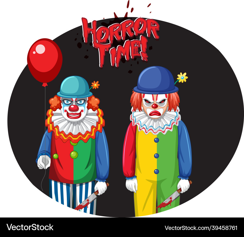 Horror time badge with two creepy clowns Vector Image
