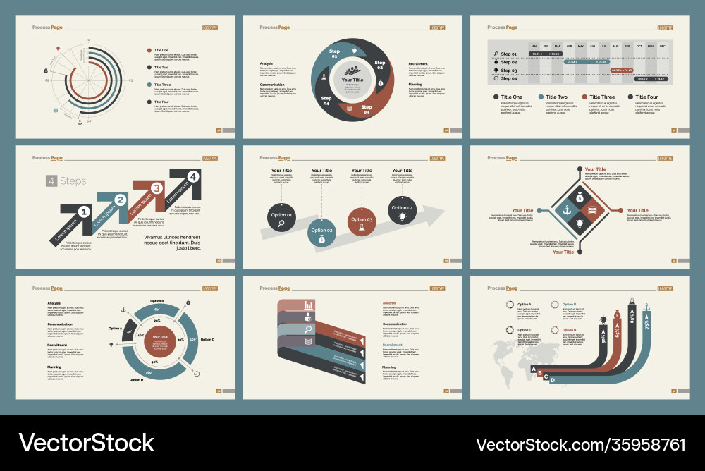 Six statistics charts slide templates set Vector Image