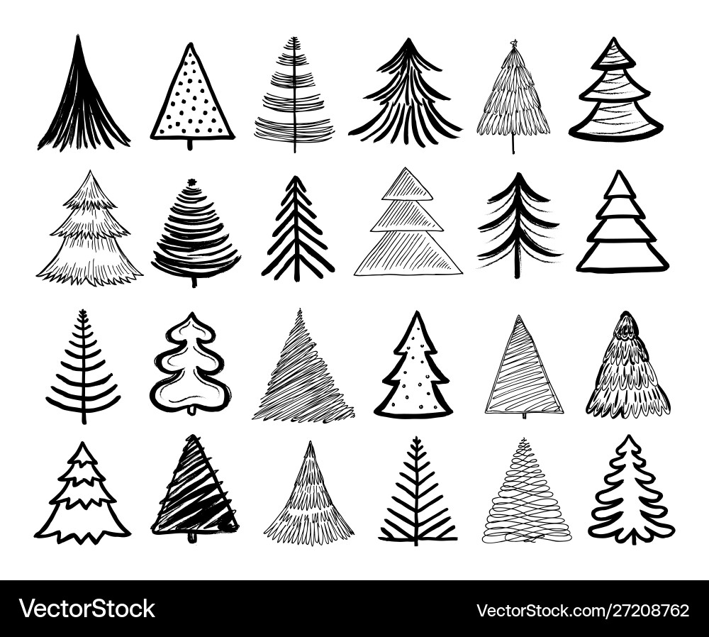 Doodle christmas tree winter holiday hand drawn Vector Image