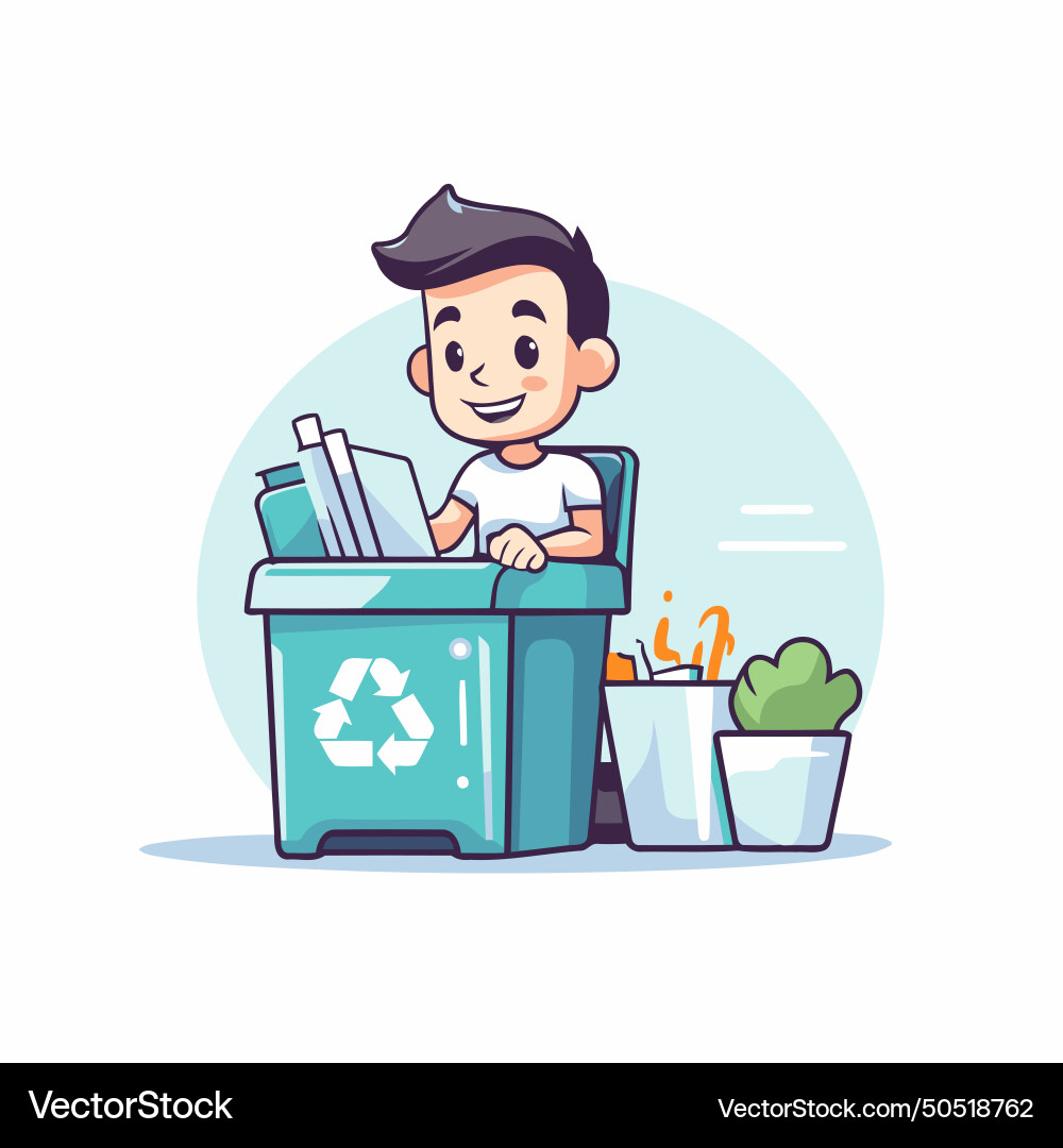 Man sorting garbage in the trash can cartoon Vector Image