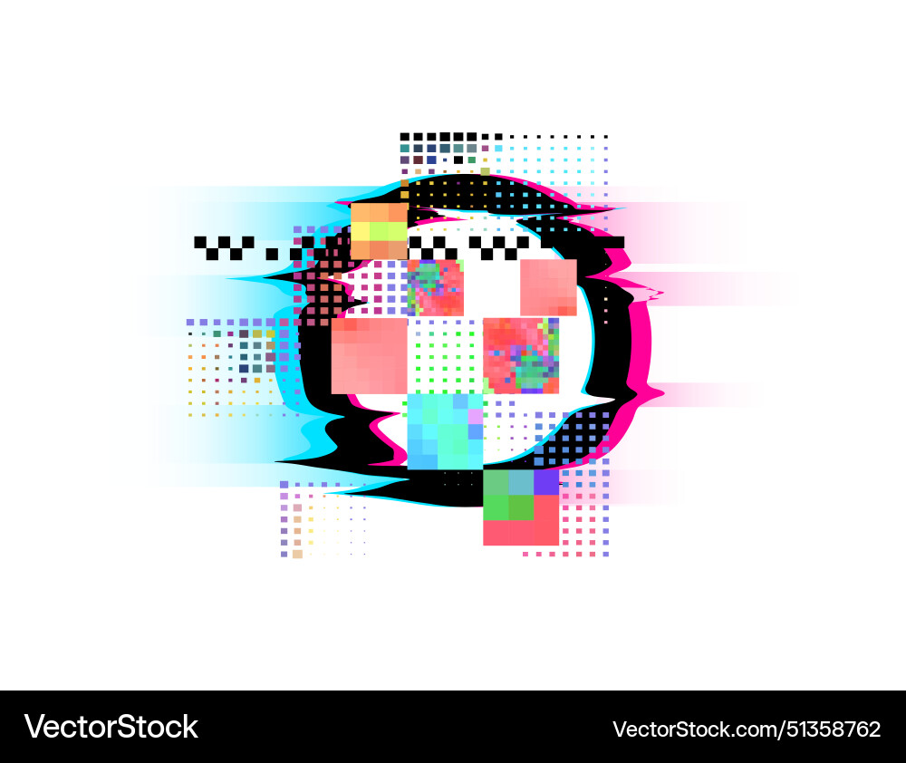 Round glitch frame tv signal distortion Royalty Free Vector