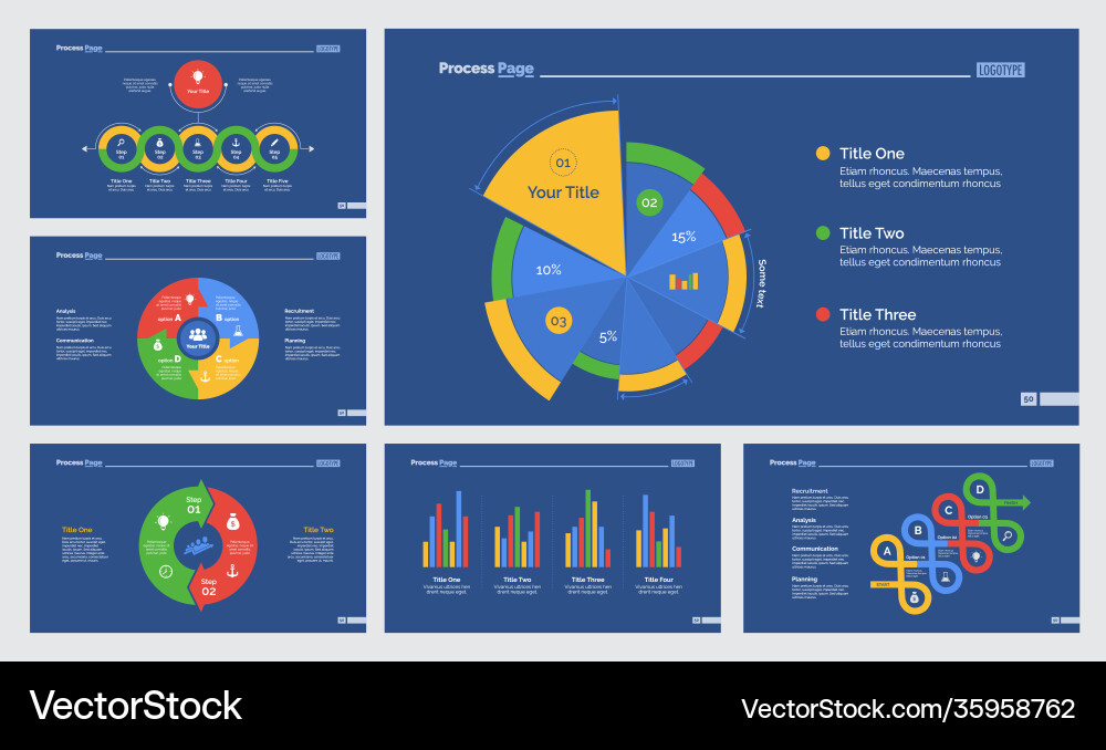 Six statistics slide templates set Royalty Free Vector Image