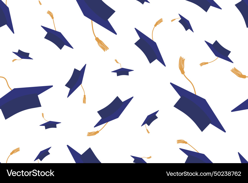 Thrown up graduation caps seamless pattern Vector Image
