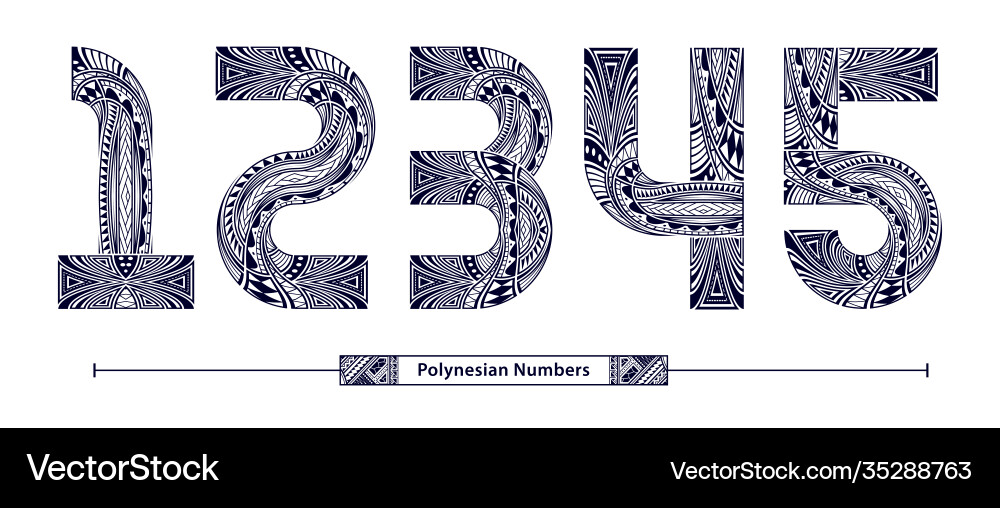 Polynesian Number Set - Tribal Style Royalty Free Vector