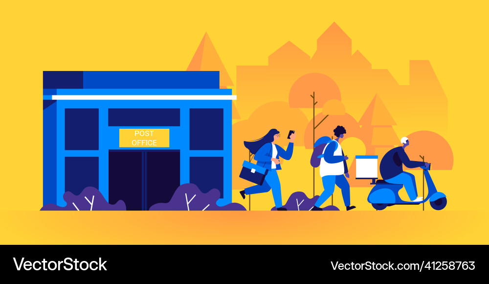 Post office building and postmen mailmen Vector Image