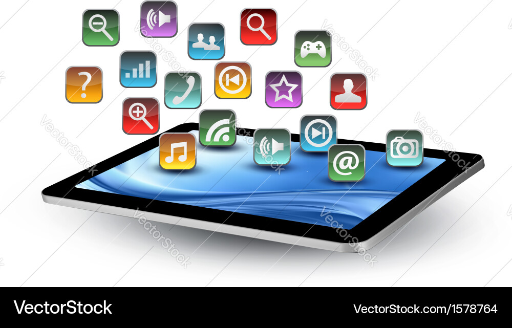 Colorful application icons in a tablet Royalty Free Vector