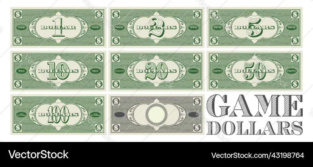 Gaming Dollar Set - 1 to 100 Royalty Free Vector Image