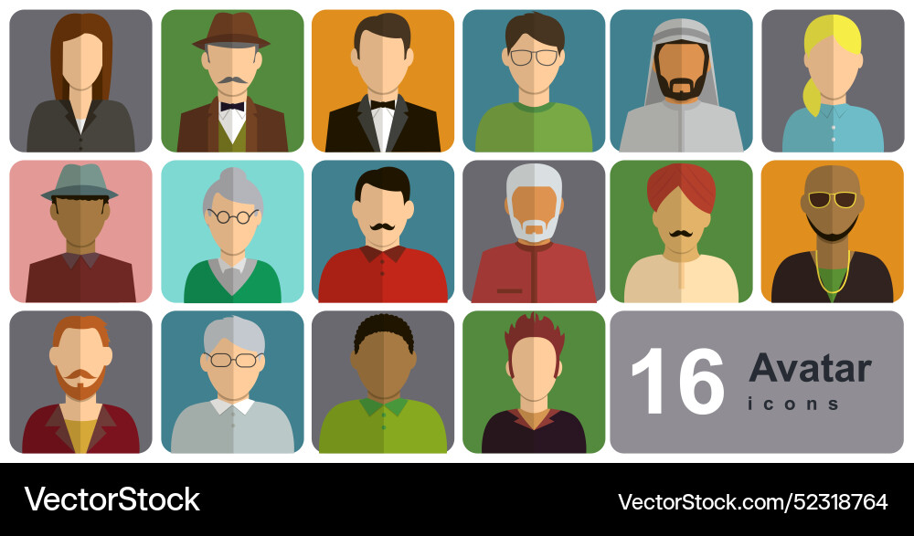 People avatar icons flat Royalty Free Vector Image