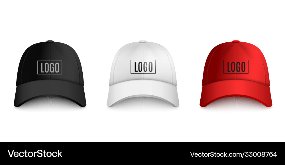 Realistic baseball cap front view mockup set Vector Image