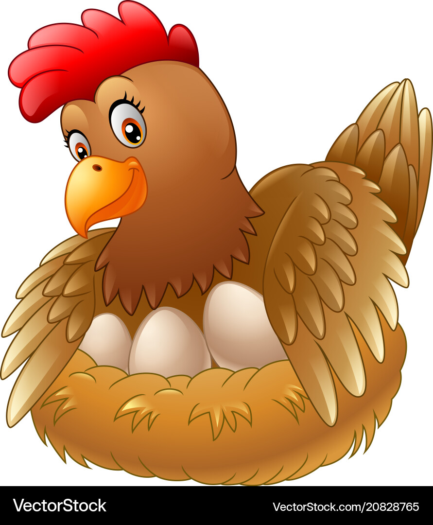 Cute hen brooding her egg Royalty Free Vector Image