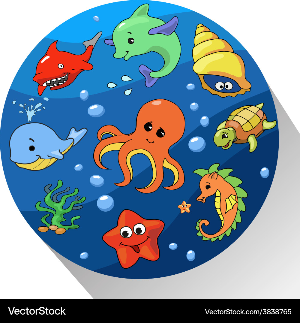 Cute sea creatures set Royalty Free Vector Image