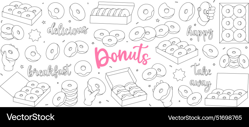 Donuts outline set glazed doughnuts Royalty Free Vector