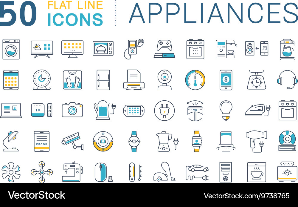 Flat Line Appliance Icons Royalty Free Vector Image