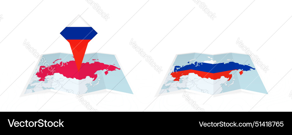 Two versions of an russia folded map one Vector Image