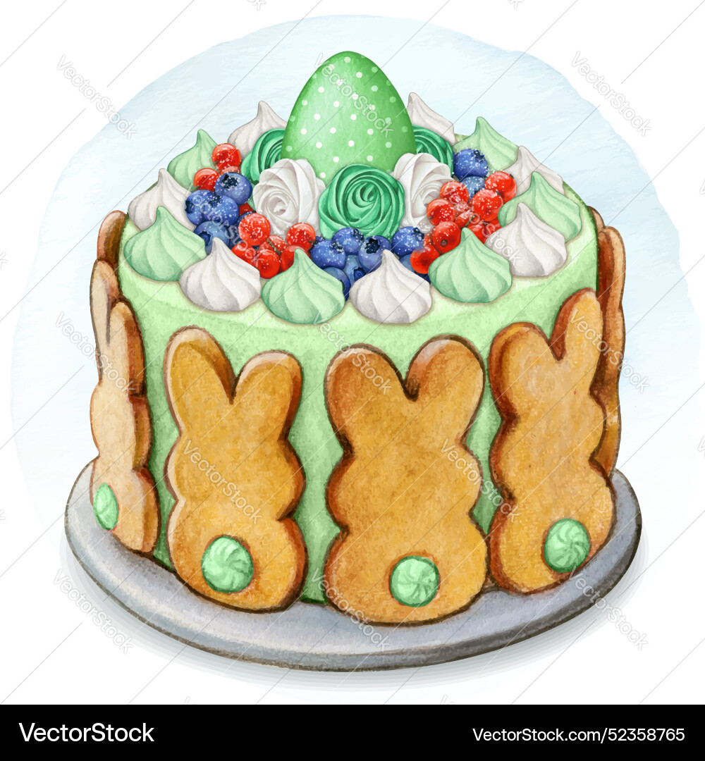 Watercolor hand drawn cute easter festive cake Vector Image