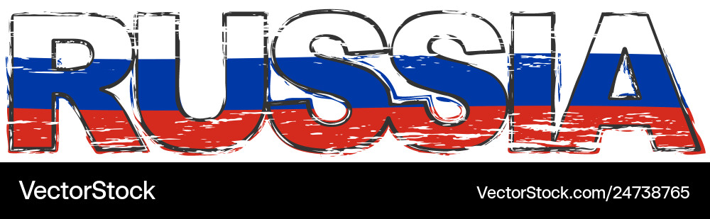 Word russia with russian flag under it distressed Vector Image