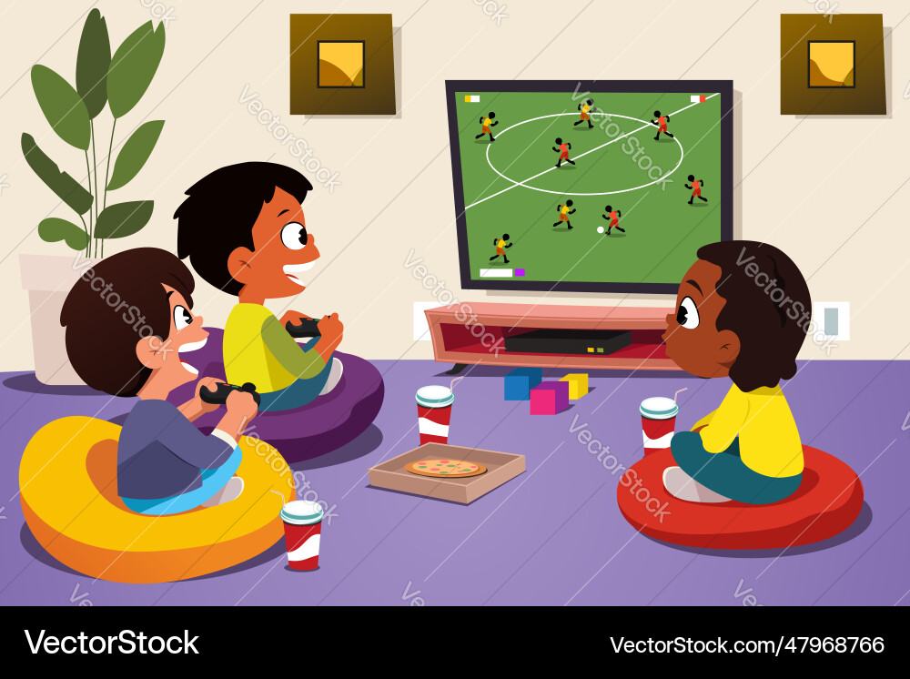 Children playing video games at home Royalty Free Vector
