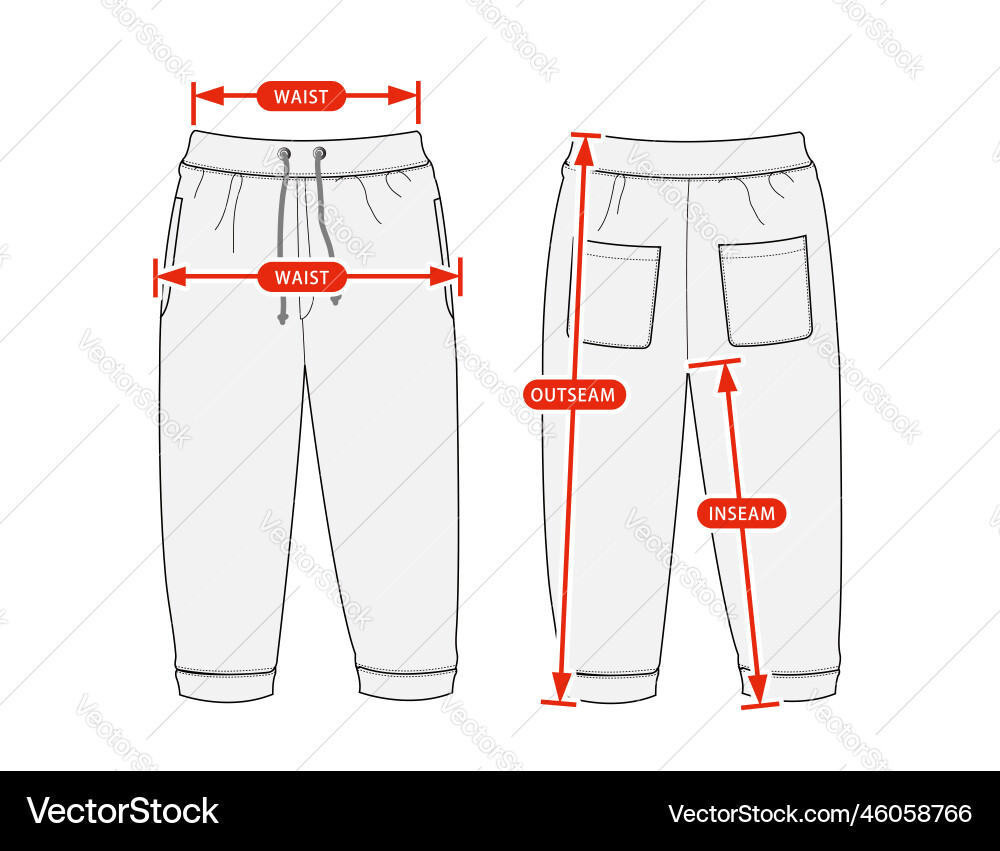 Clothing size chart sweat pants Royalty Free Vector Image