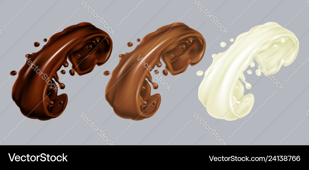 Realistic chocolate splash set Royalty Free Vector Image