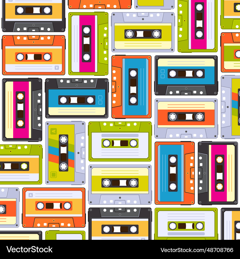 Retro audio cassette pattern on white background Vector Image