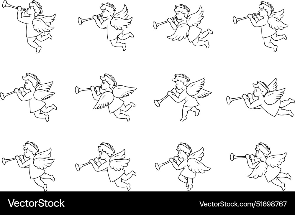 Cherub outline set angel with a wings herald Vector Image