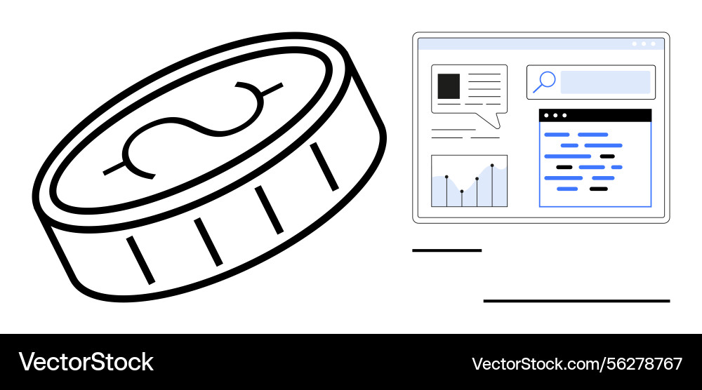 Coin with dollar sign and analytics dashboard Vector Image